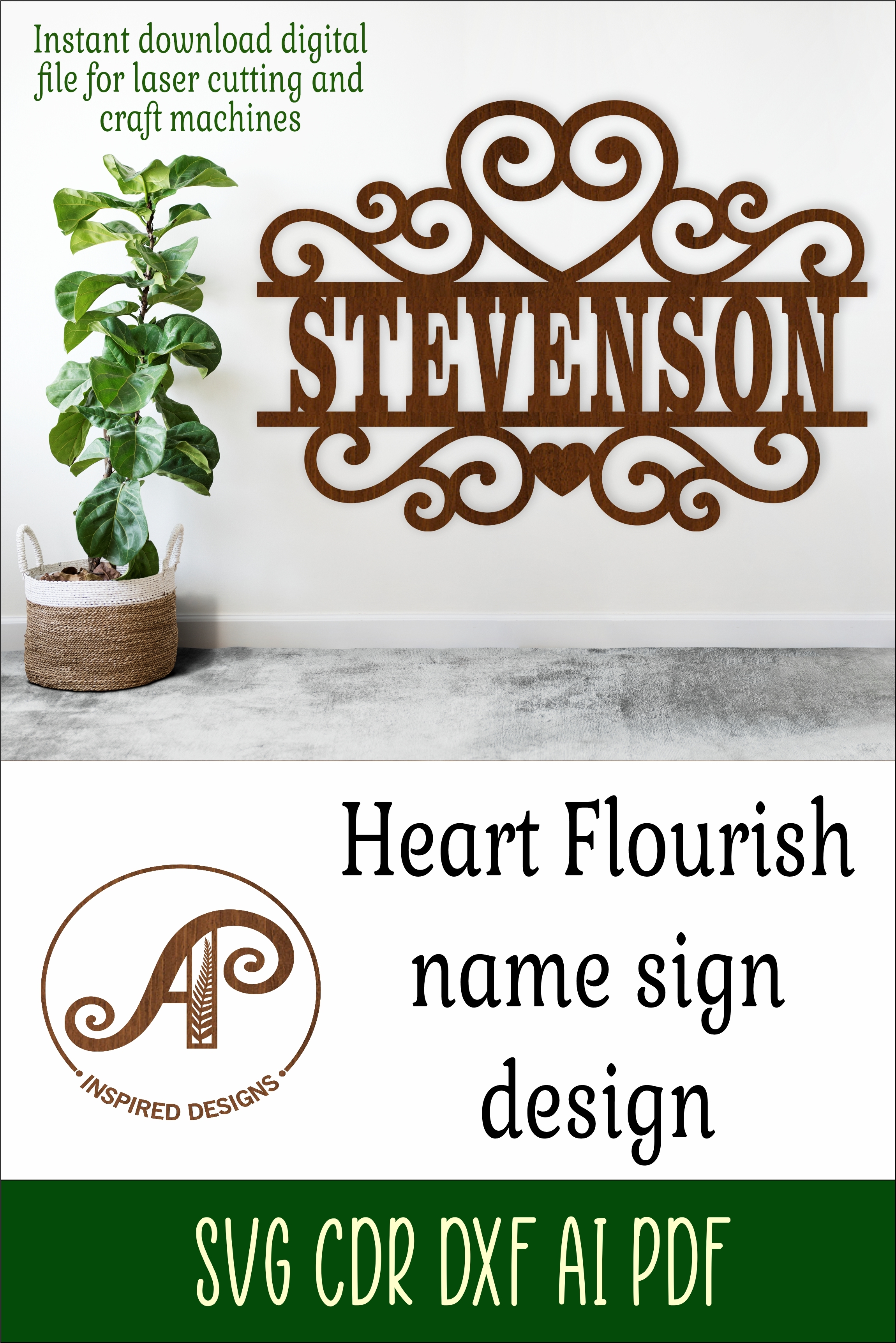 heart flourish design name sign svg laser cut file