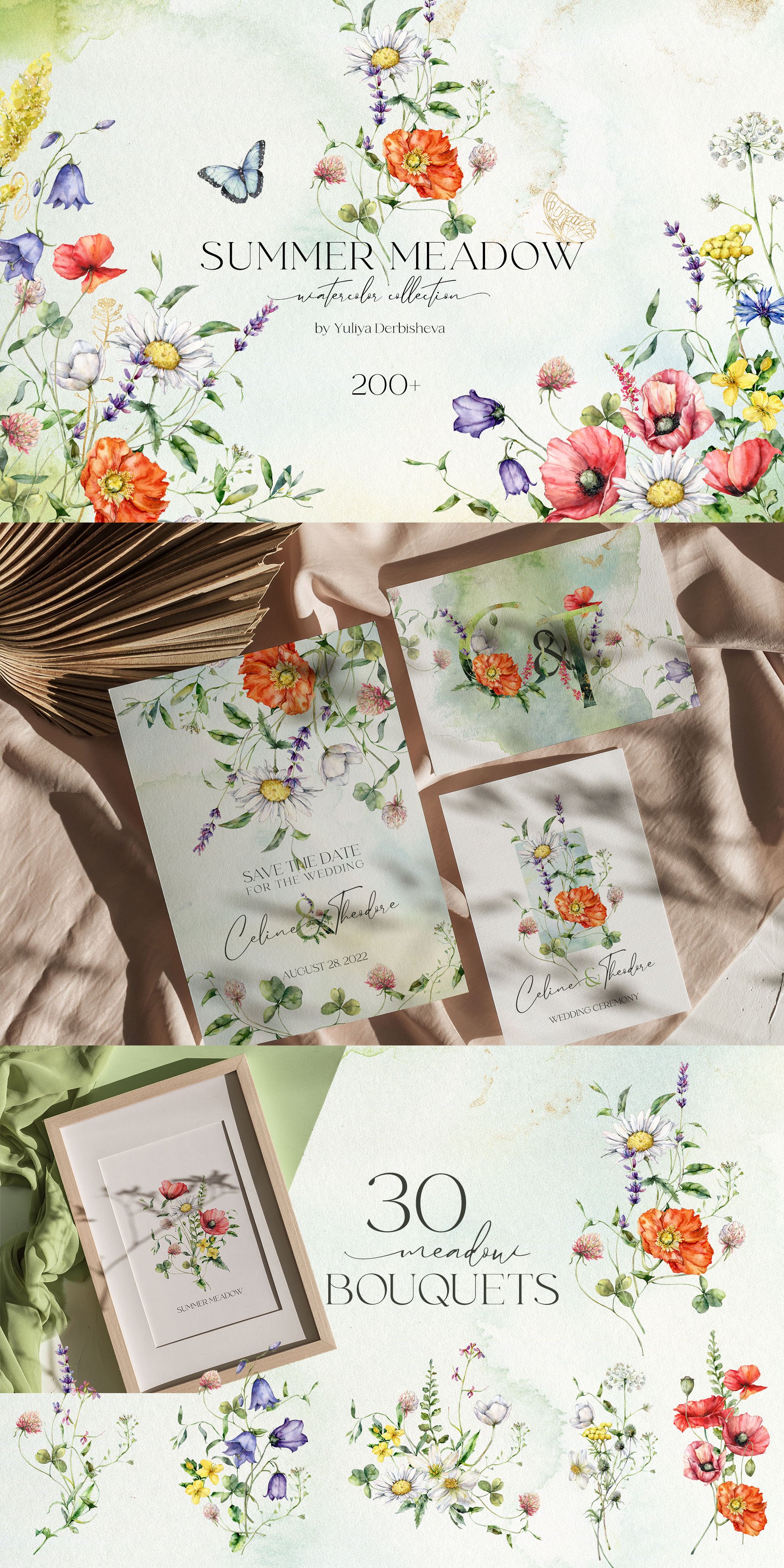 Summer meadow wildflowers watercolor clipart wild flower PNG