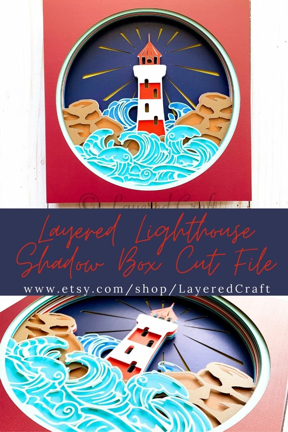 3D SVG Coastal Lighthouse Ocean Layered Shadowbox File