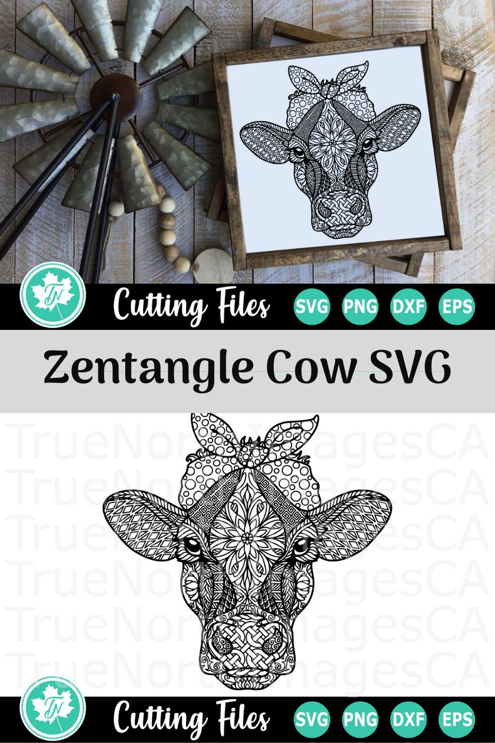 Zentangle Cow with Bandana - An Animal SVG Cut (292499)