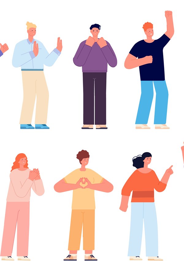 Different emotional characters. Sad happy woman, emotions an