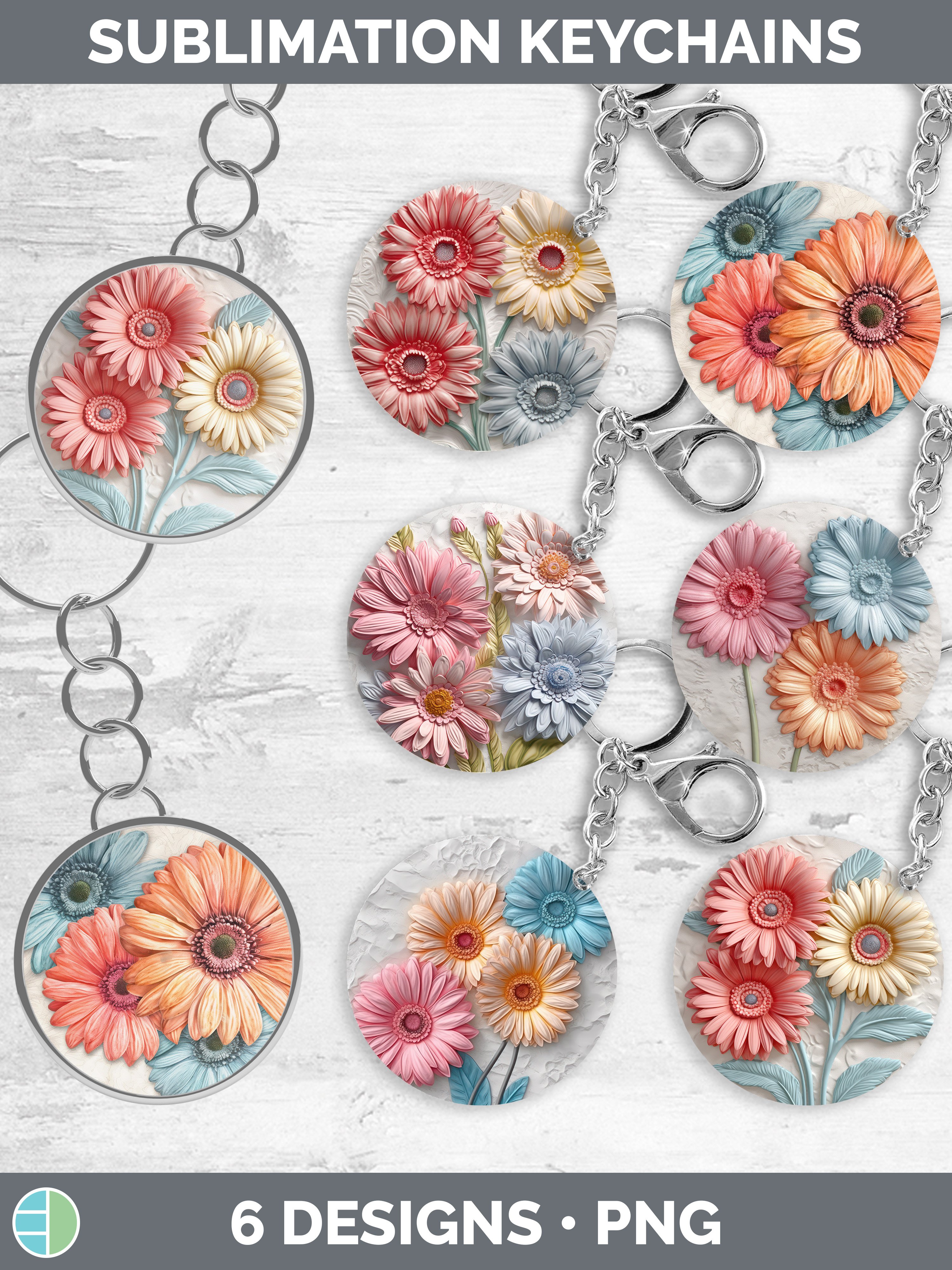 3D Gerbera Daisy Flowers Keychain | Sublimation Keyring Desi