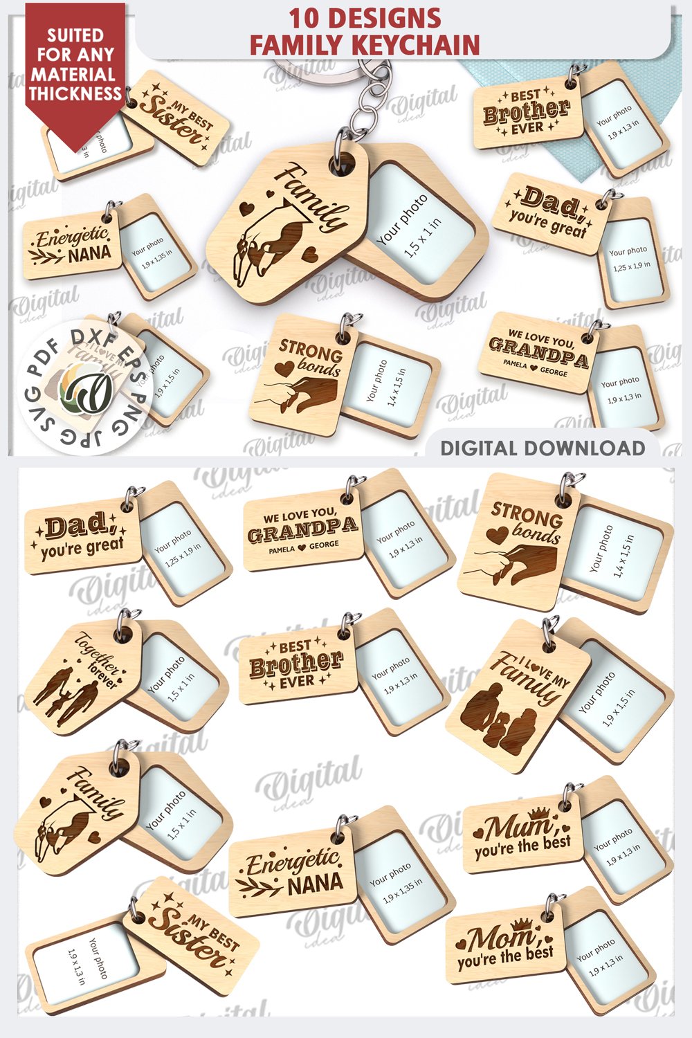 Family Keychains Laser Cut Bundle. Personalized Keychains