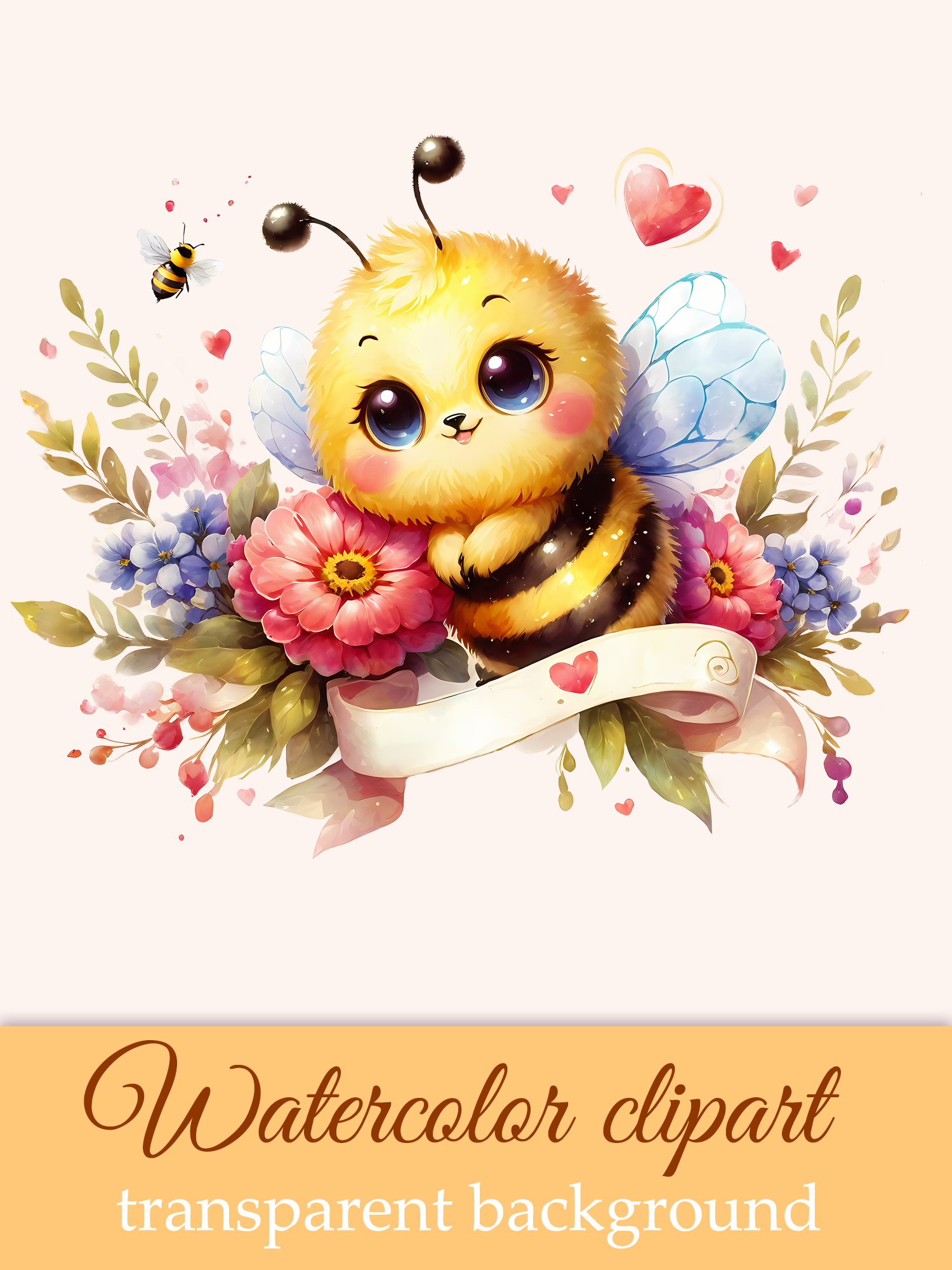 Watercolor Spring Bee Clipart, Bee watercolor painting, PNG,