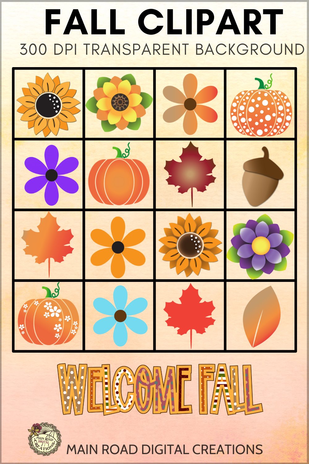 Fall Pumpkin and Sunflower Clipart Bundle-29 PNG Autumn File