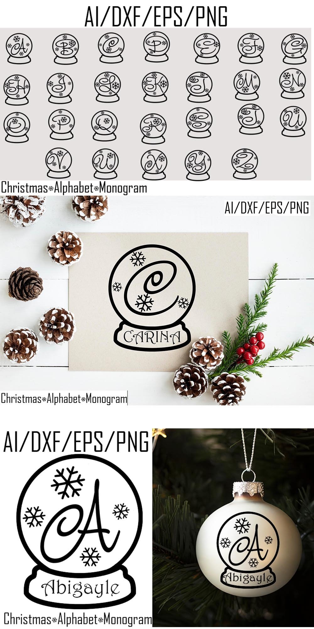 Christmas, Letters, Alphabet, Monogram, DXF, SVG