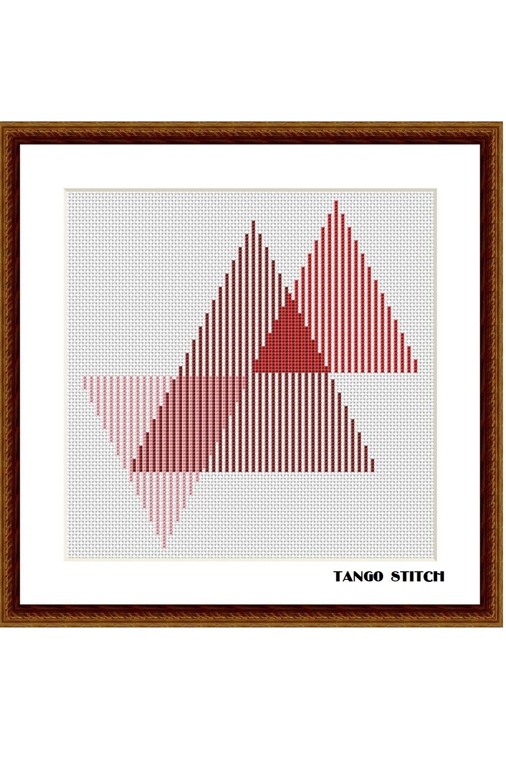 Red geometric triangles cross stitch hand embroidery