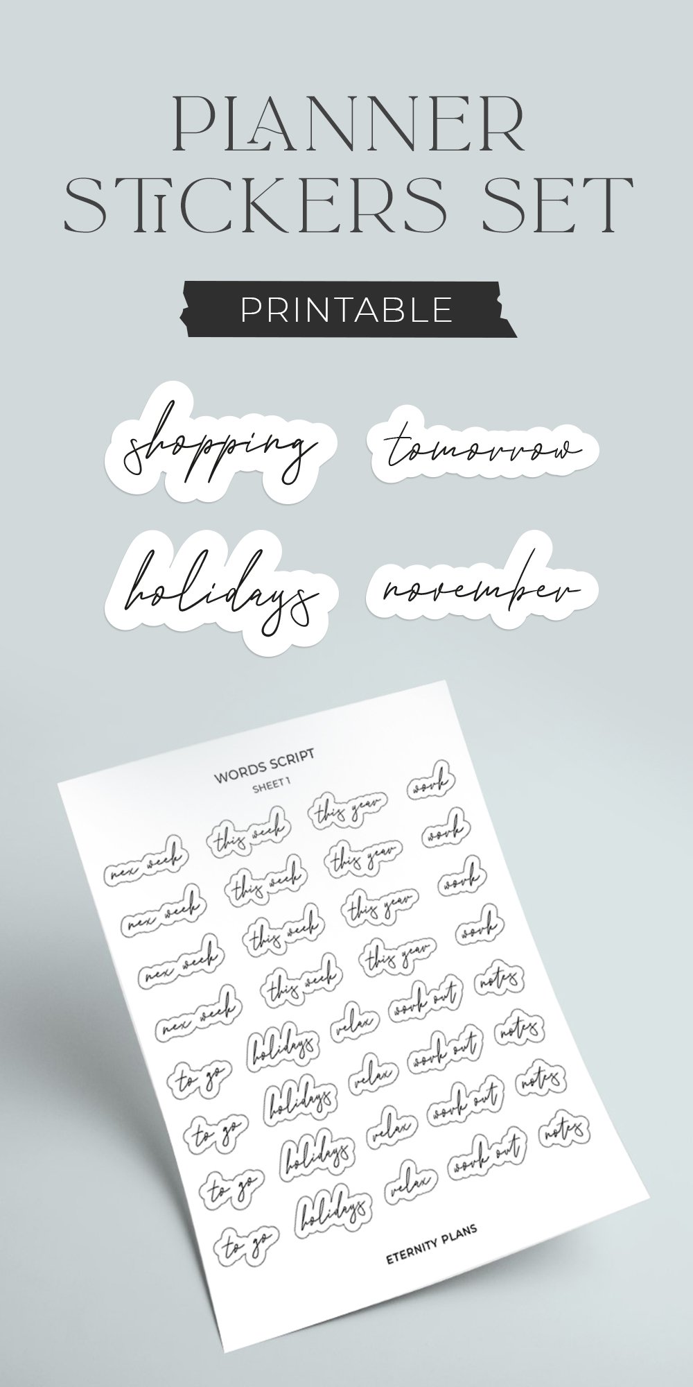 Planner Stickers Set, Script Words
