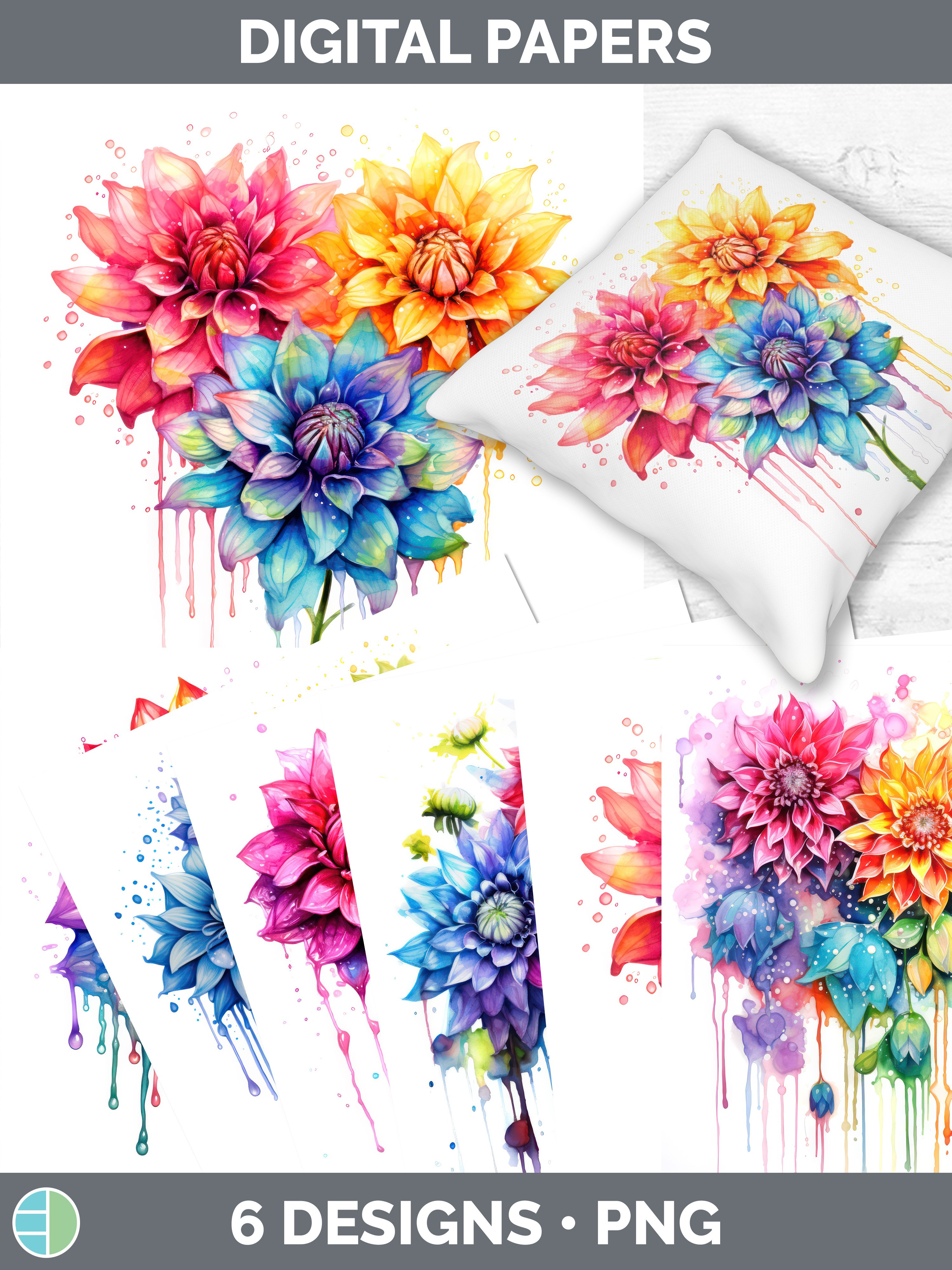 Rainbow Dahlia Flowers Paper Backgrounds | Digital Scrapbook