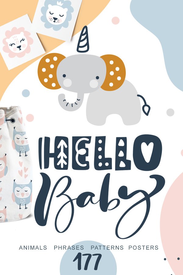 Hello Baby animals & calligraphy