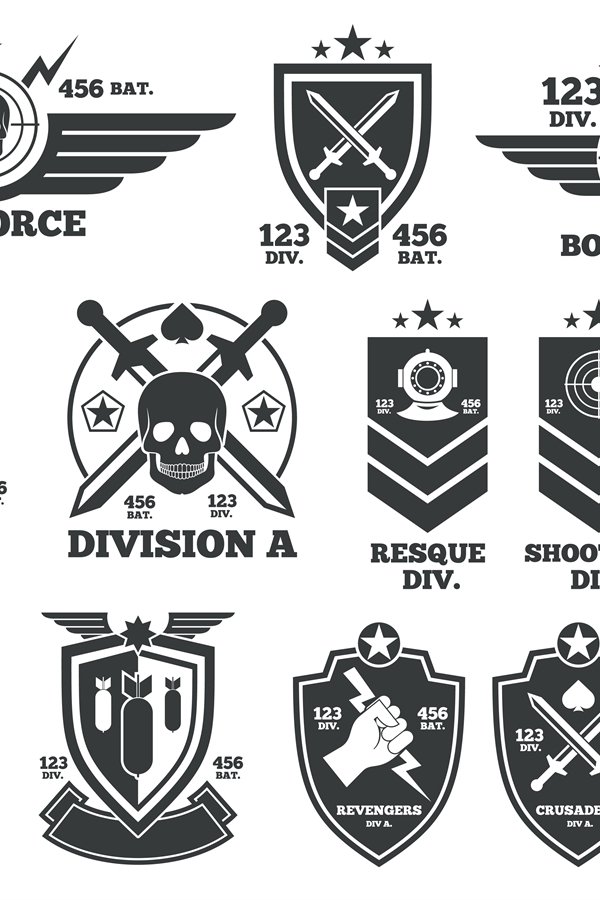 Vintage military vector labels and patches