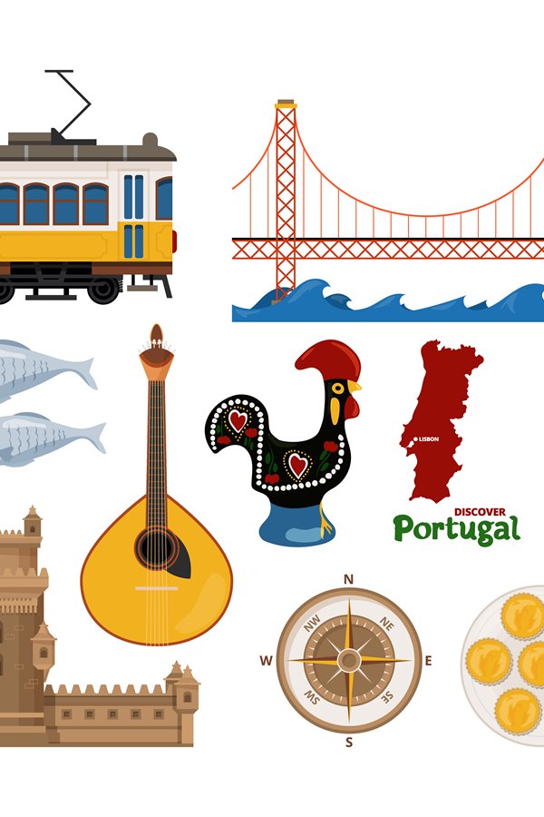 Portuguese vector icon set in flat style