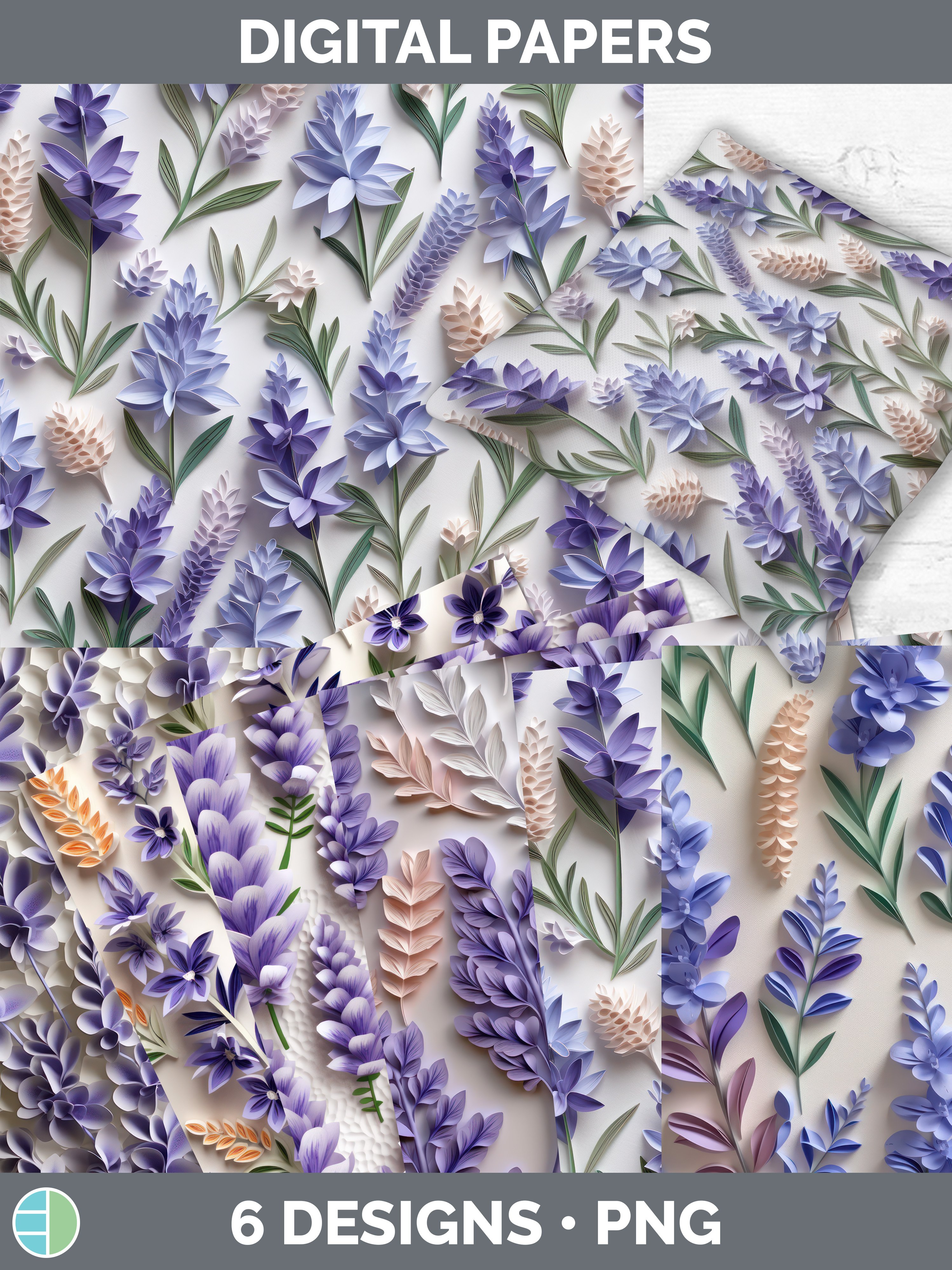 3D Paper Lavender Flowers Paper Backgrounds | Digital Scrapb
