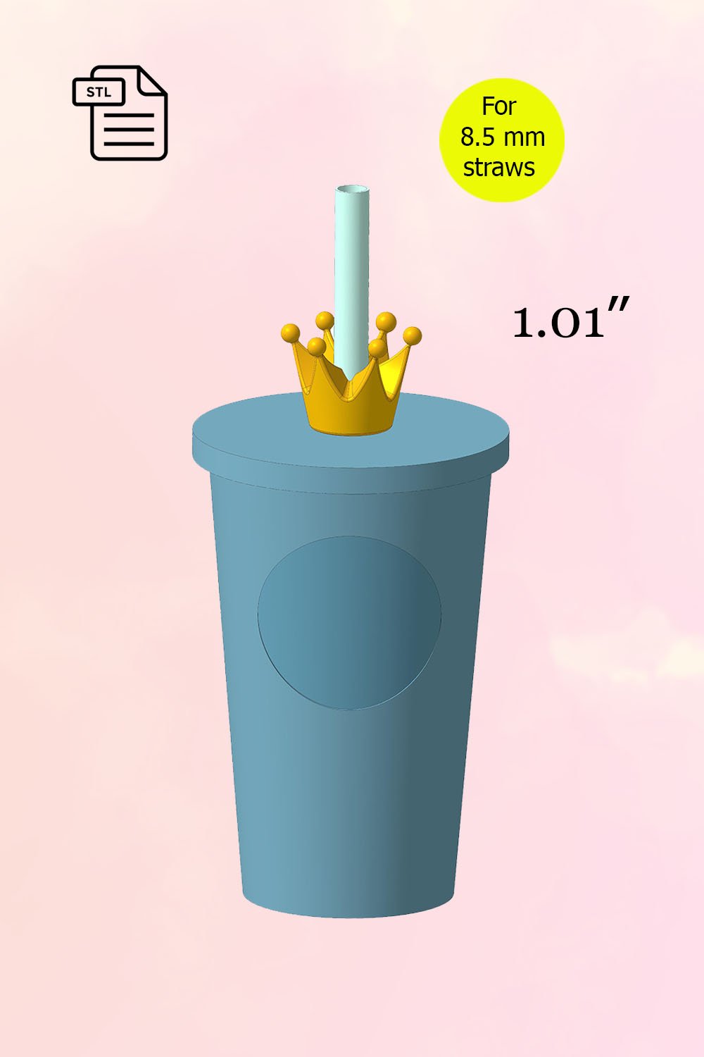Mini Crown Straw Topper STL File for 3D Printing