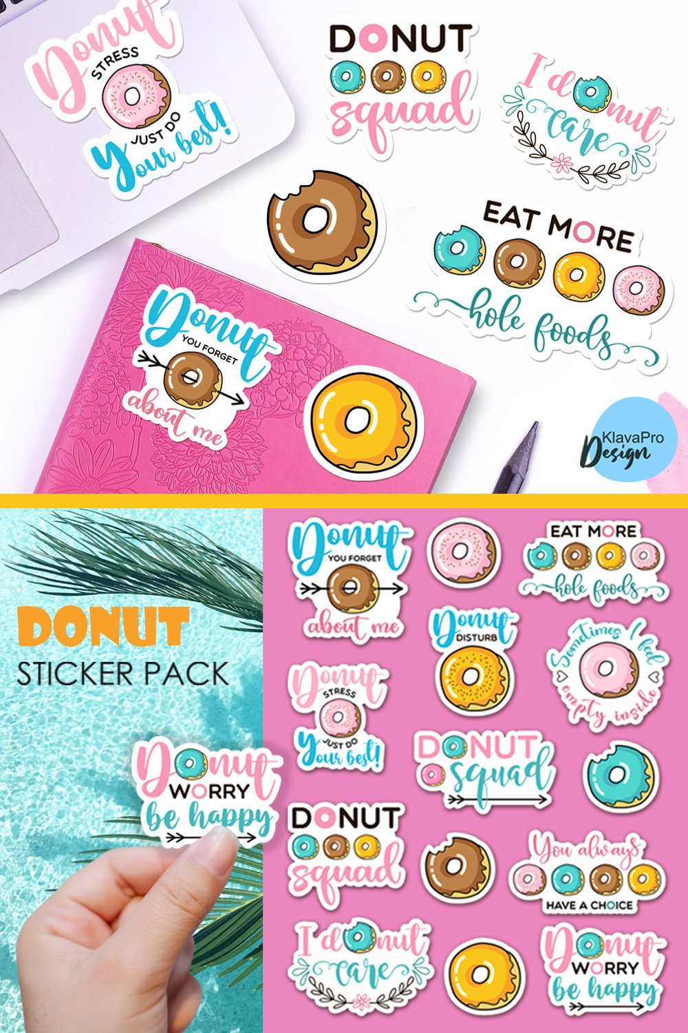 Printable funny Donut Stickers. Donut worry be happy