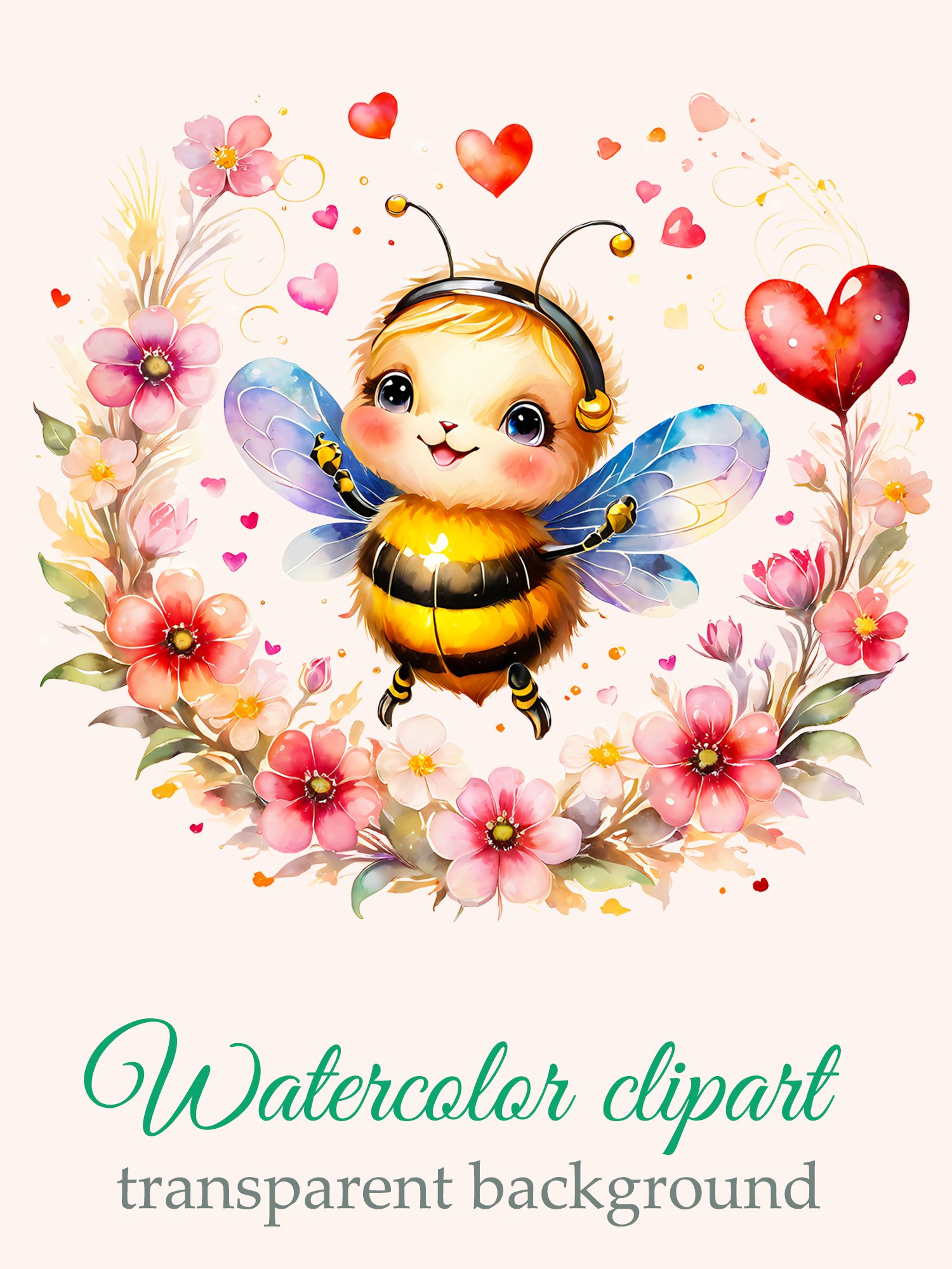 Watercolor Spring Bee Clipart, Bee watercolor painting, PNG,