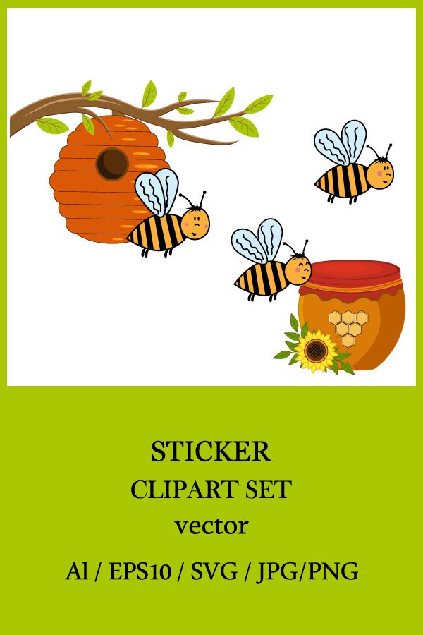 Clipart set of bees and honey