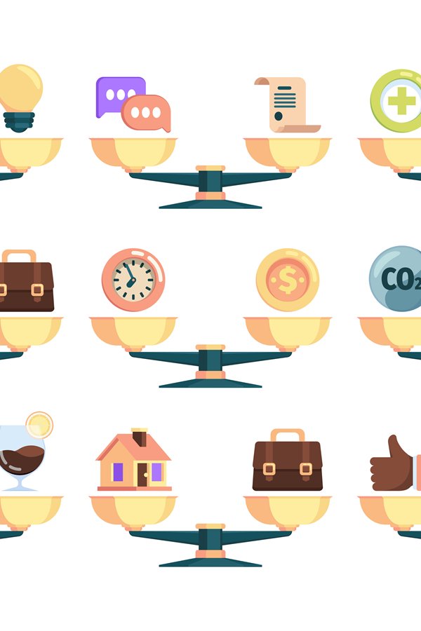 Business scales. Concept comparison times and money visualis