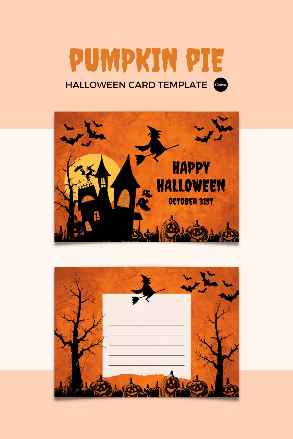 Halloween GREETING CARD Pumpkin Pie CANVA TEMPLATE