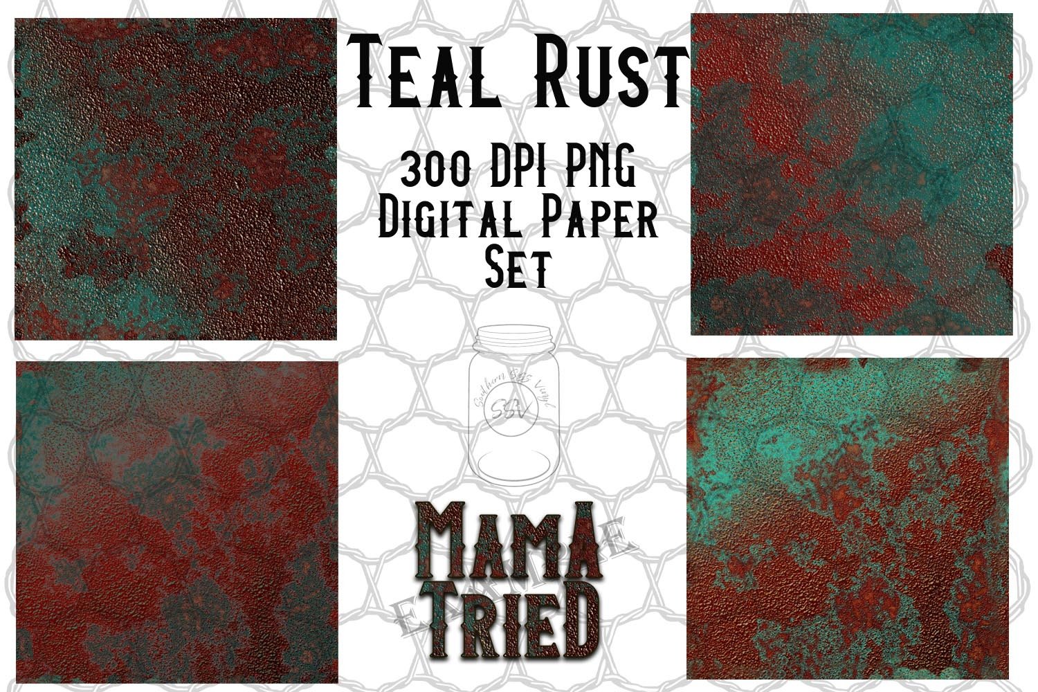 Teal Rust Digital Paper Pattern- Set of 4
