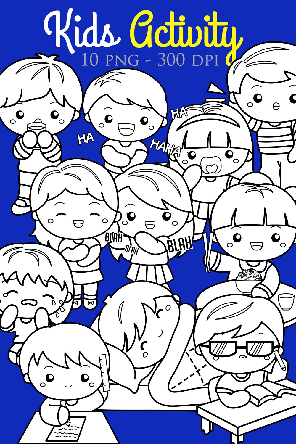 Fun and Cute Kids Activity Cartoon Digital Stamp Outline