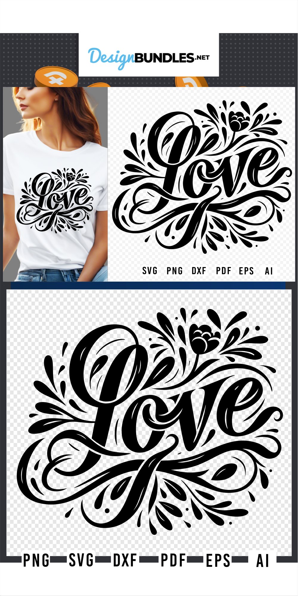 Love Lettering Floral SVG, Valentines SVG, Wedding SVG