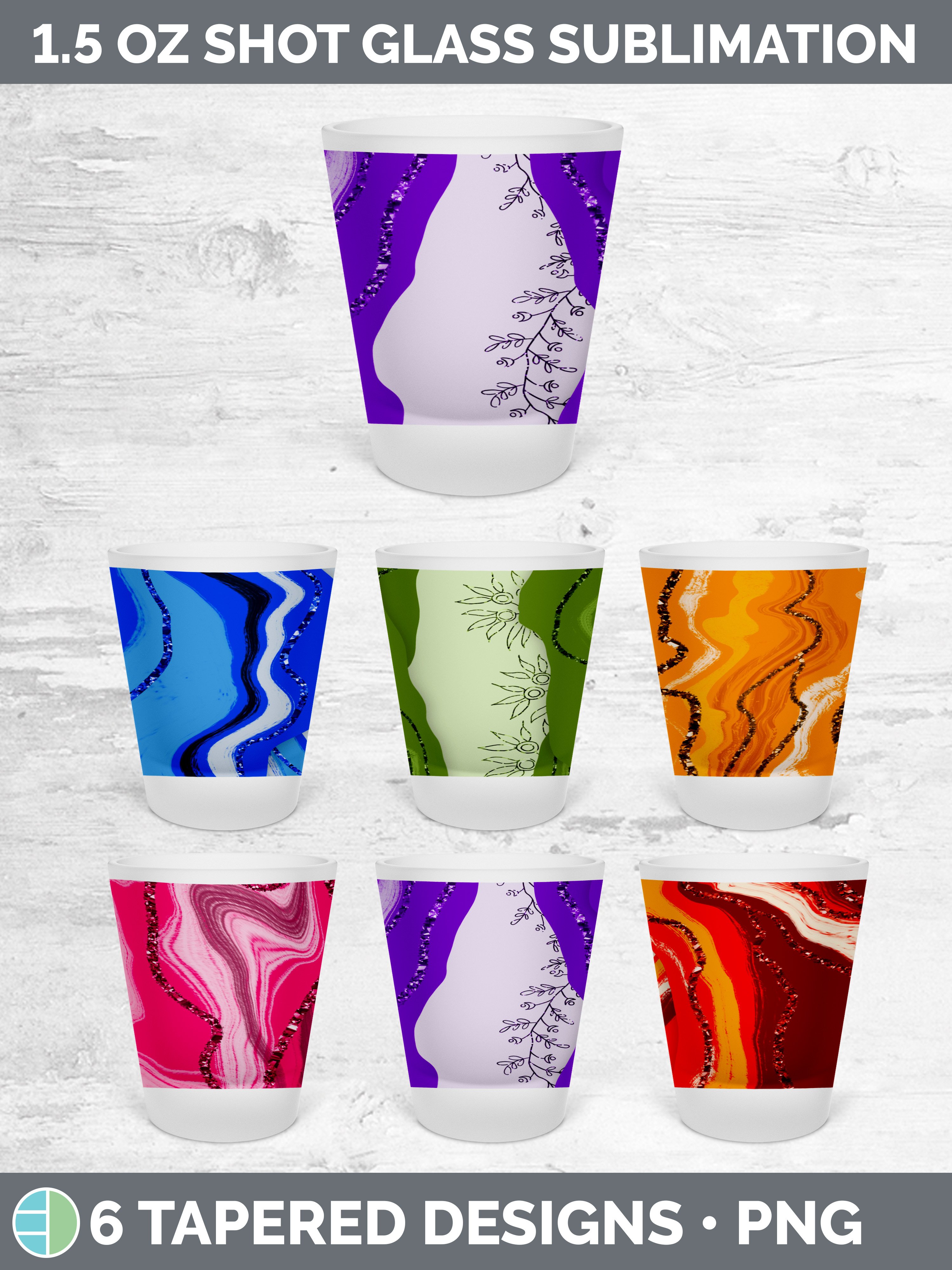 Agate Shot Glass Sublimation | 1.5 oz Tapered Shot Glass
