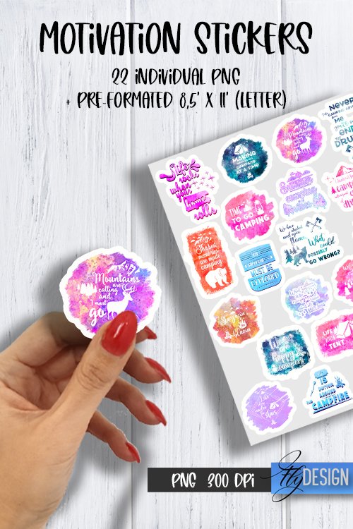 Stickers Camping Bundle. Printable Sticker Sheet (1458711)