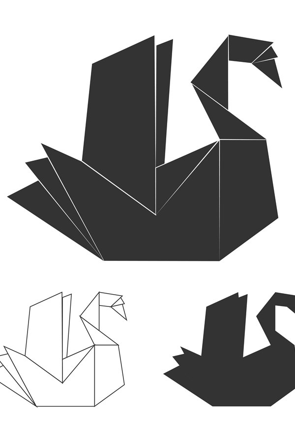 Paper origami vector swan on white background. Black swan lo