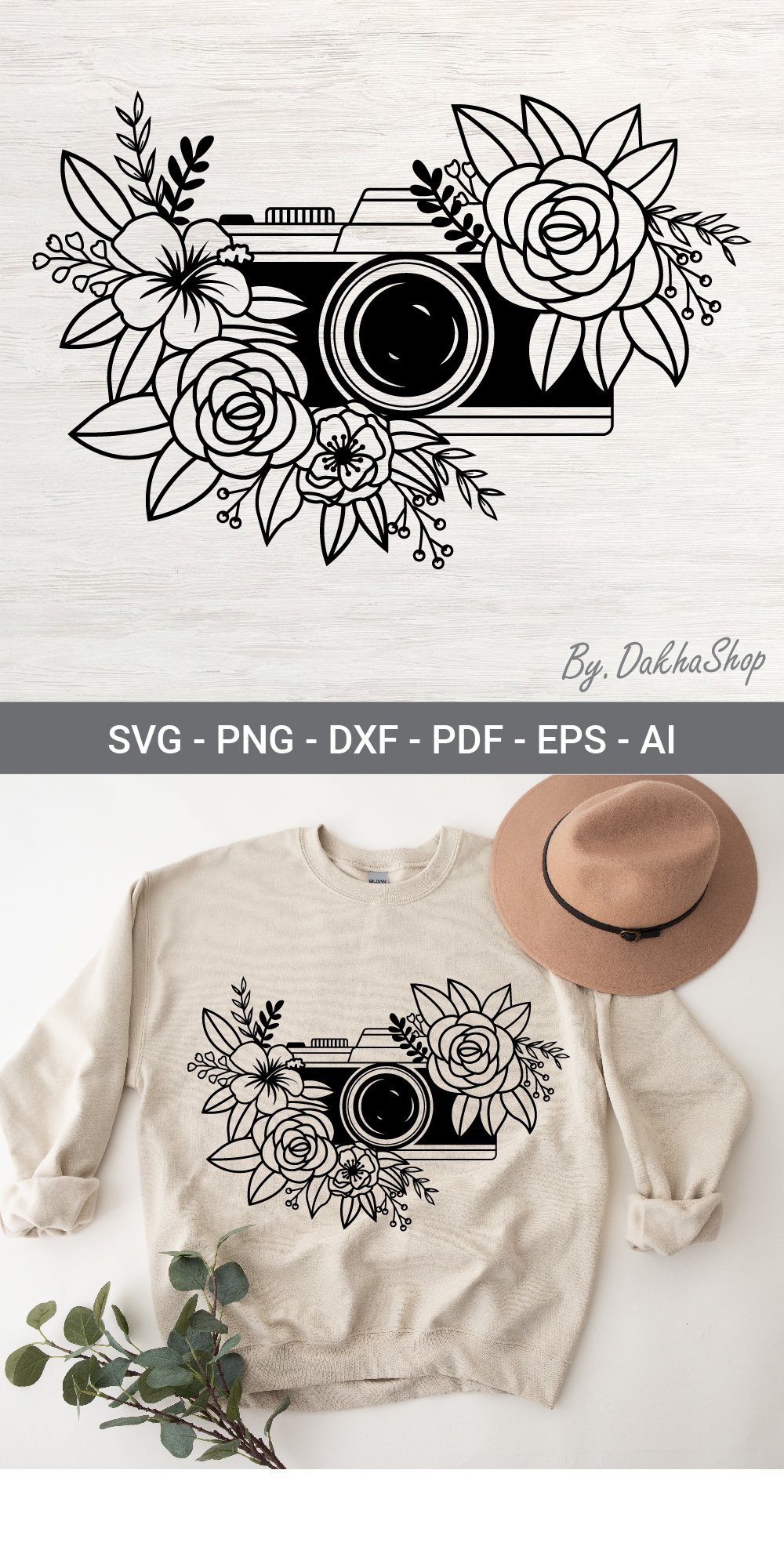 Camera Svg, Camera Flower Svg, Floral Camera Svg
