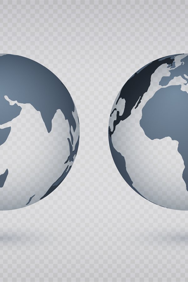 Transparent Earth globe. Realistic circle world map with USA
