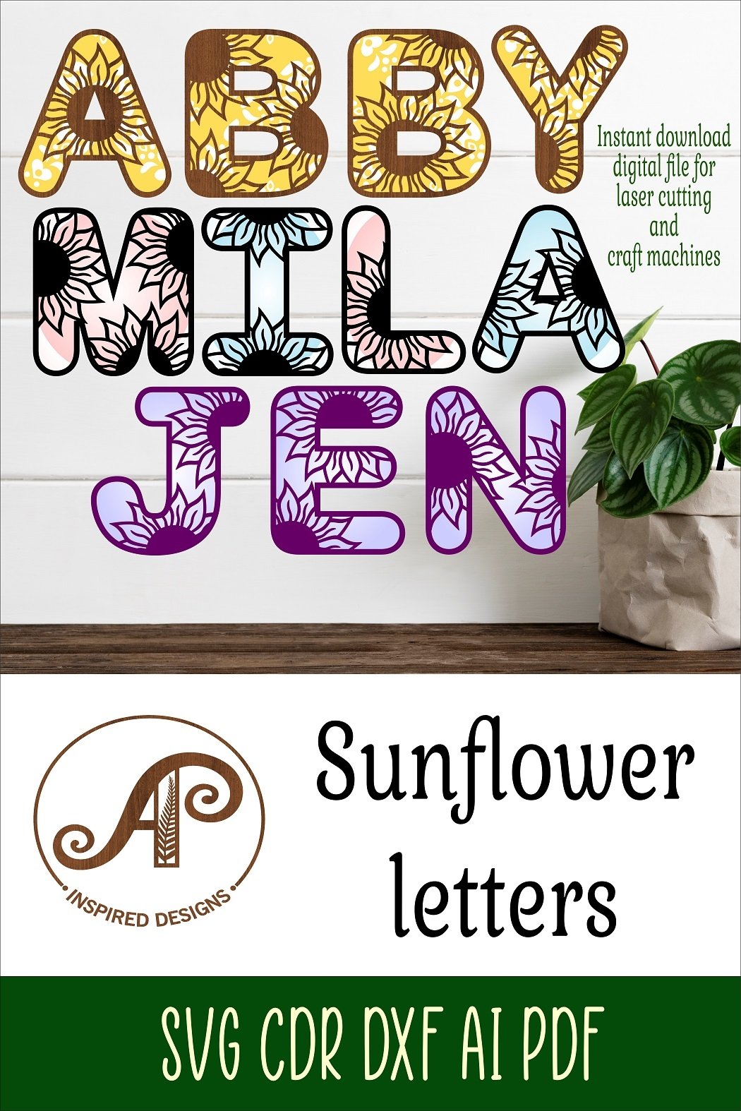 Sunflower theme alphabet set. 2 layer letters. 44 letters