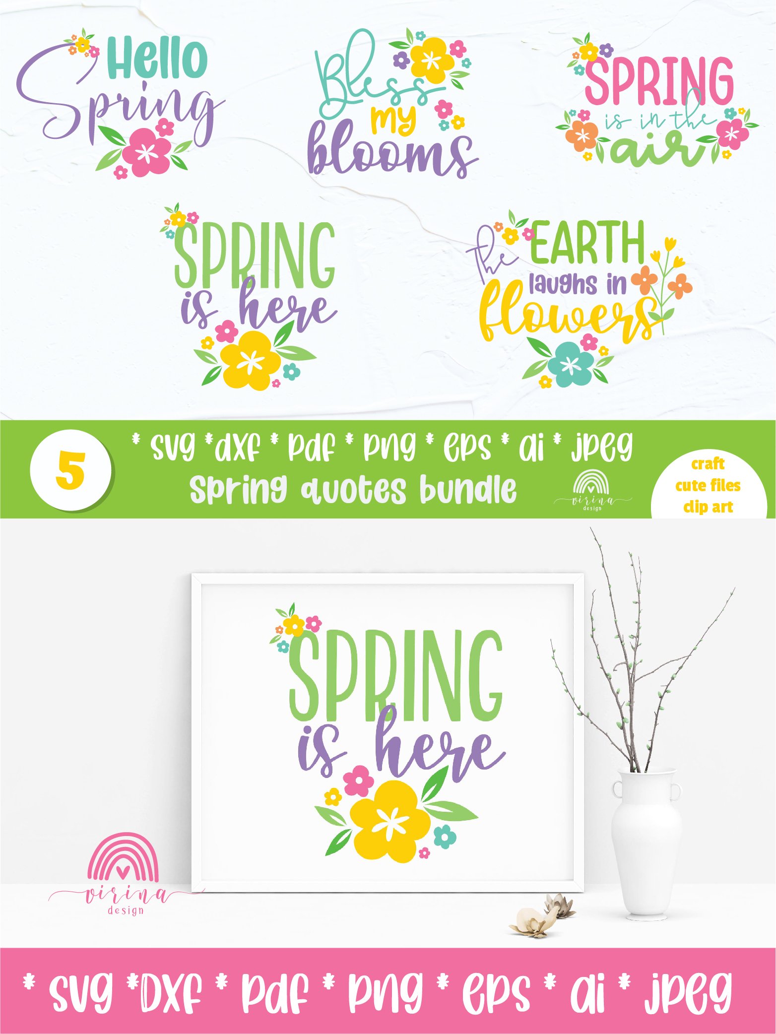 Spring bundle SVG, Spring Quotes Bundle SVG Cut (1290571)