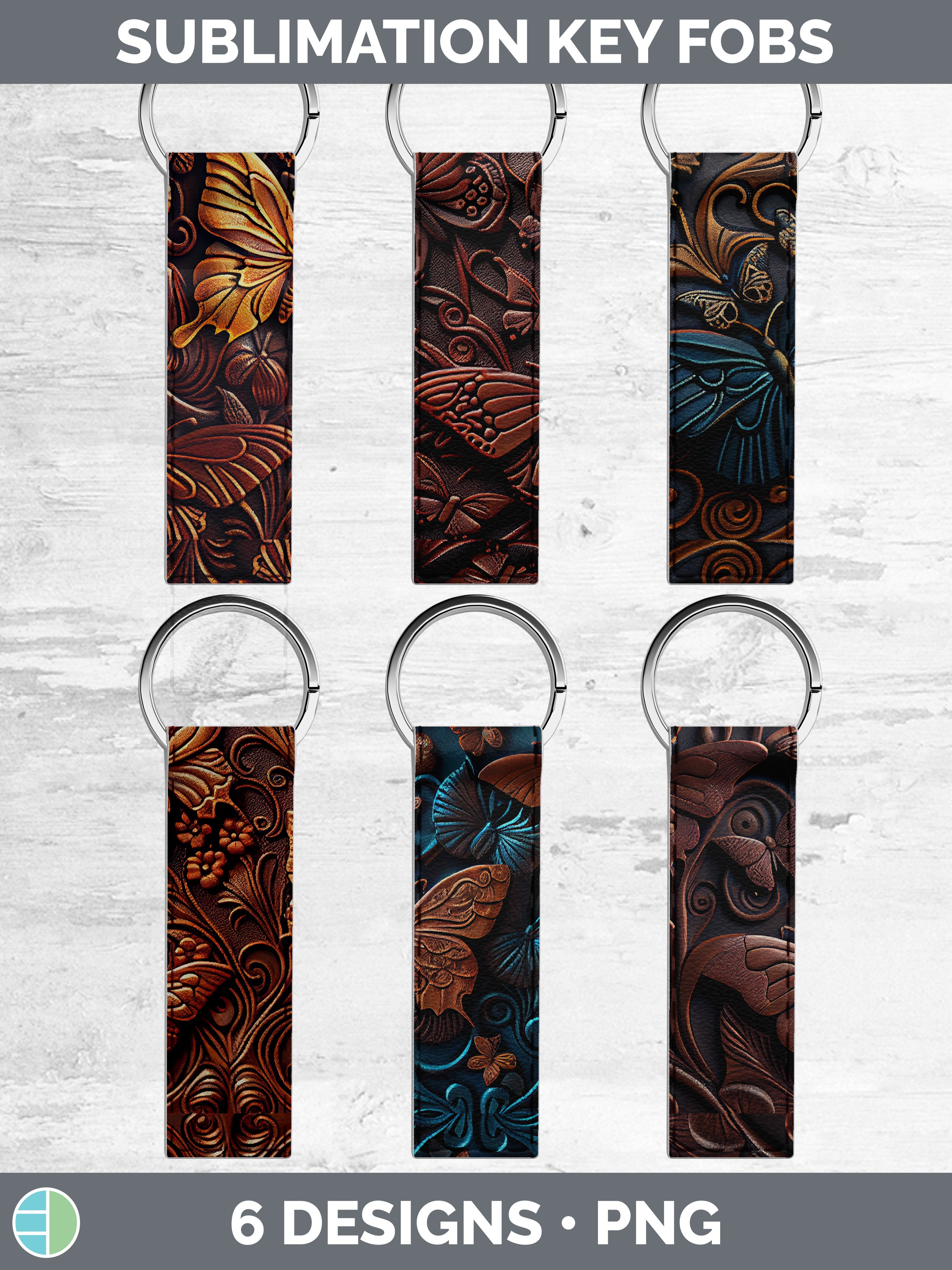 Tooled Leather Butterflies Key Fob | Wristlet Sublimation