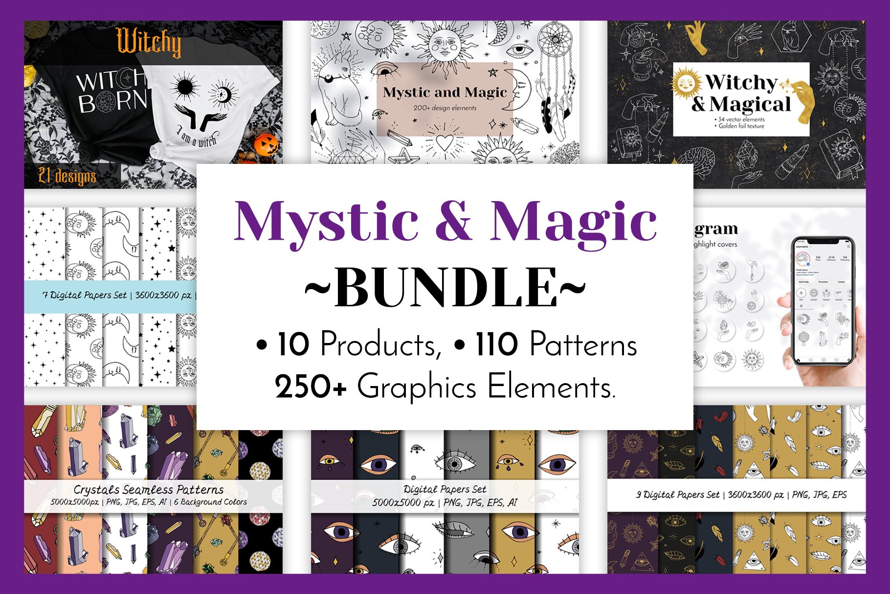 Mystic and Magic Patterns and Vector Graphics BIG BUNDLE