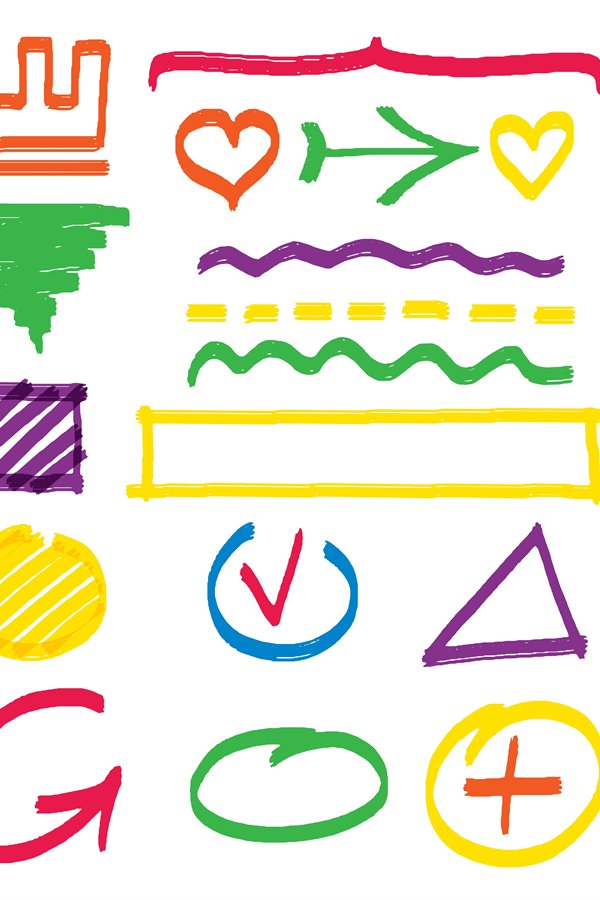 Hand drawn marker elements. Highlighter lines, school doodle