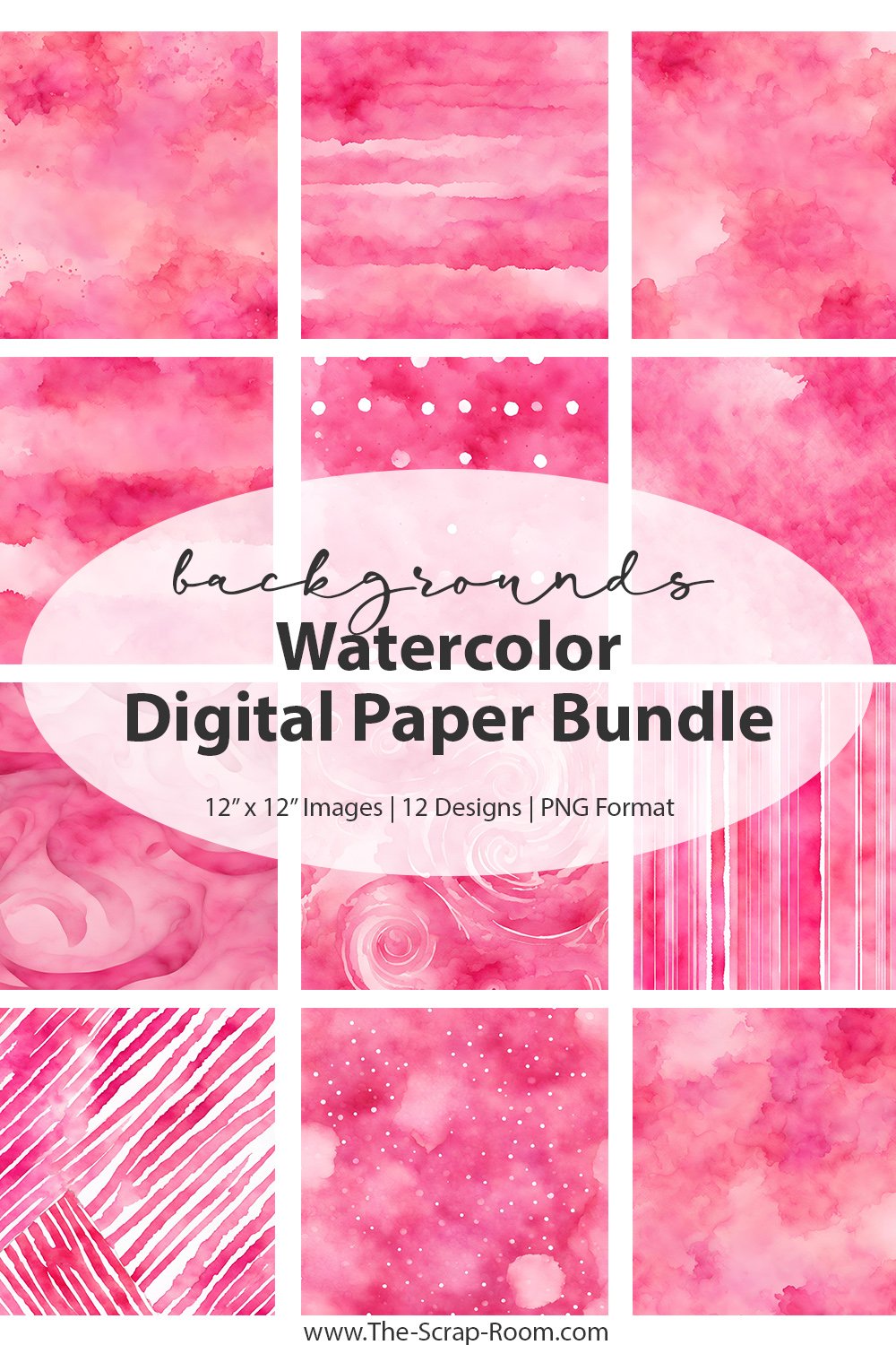 Digital Paper, printable paper bundle: pink Watercolor