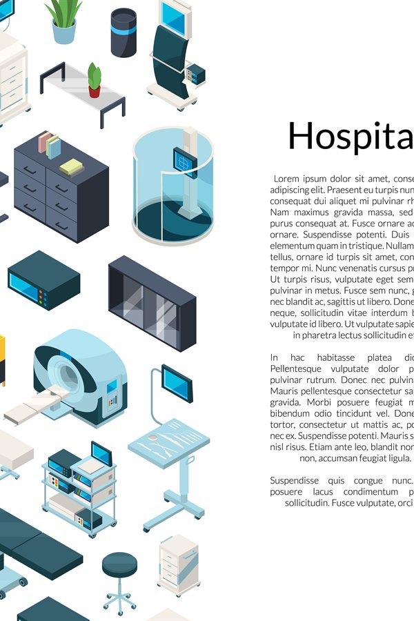 Vector isometric hospital icons background with place for te