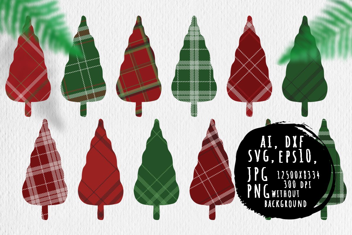 12 Christmas tree plaid elements (1024766)