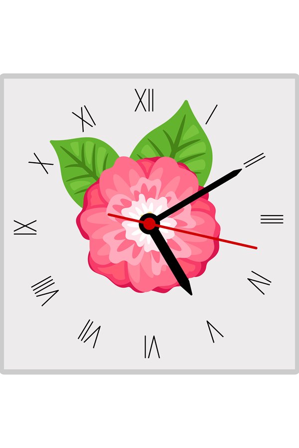 Square wall clock with pink flower