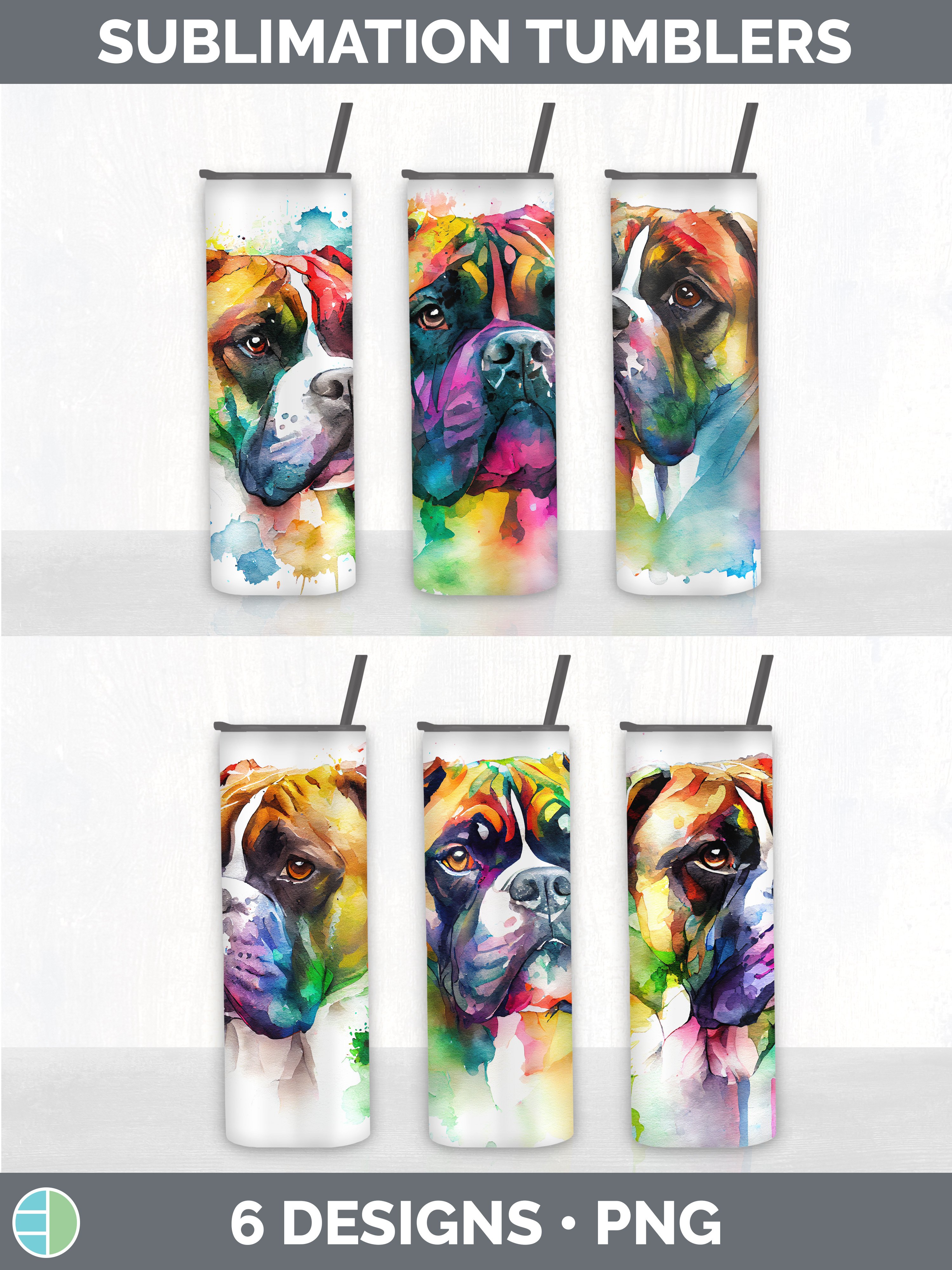 Rainbow Boxer Dog Tumbler | Sublimation 20 oz Skinny Tumbler