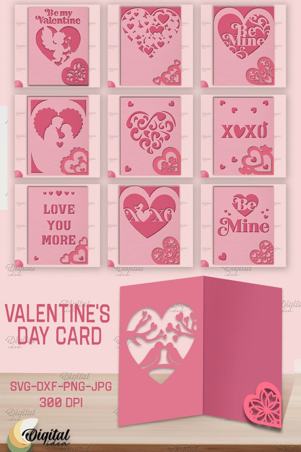 Valentine's Day Card SVG Bundle. Greeting Card Paper Cut