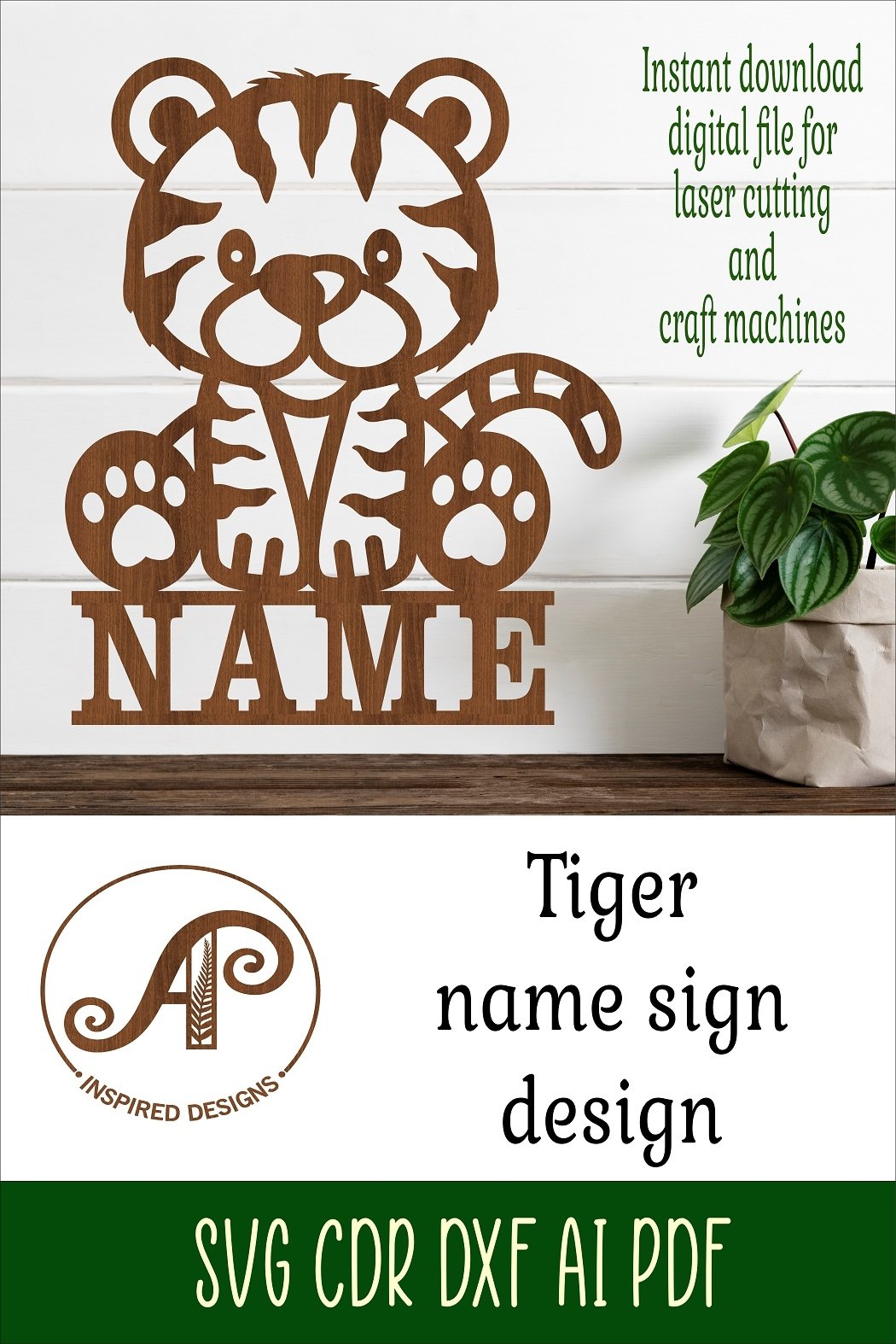 Tiger Name sign svg laser cut template, wall art
