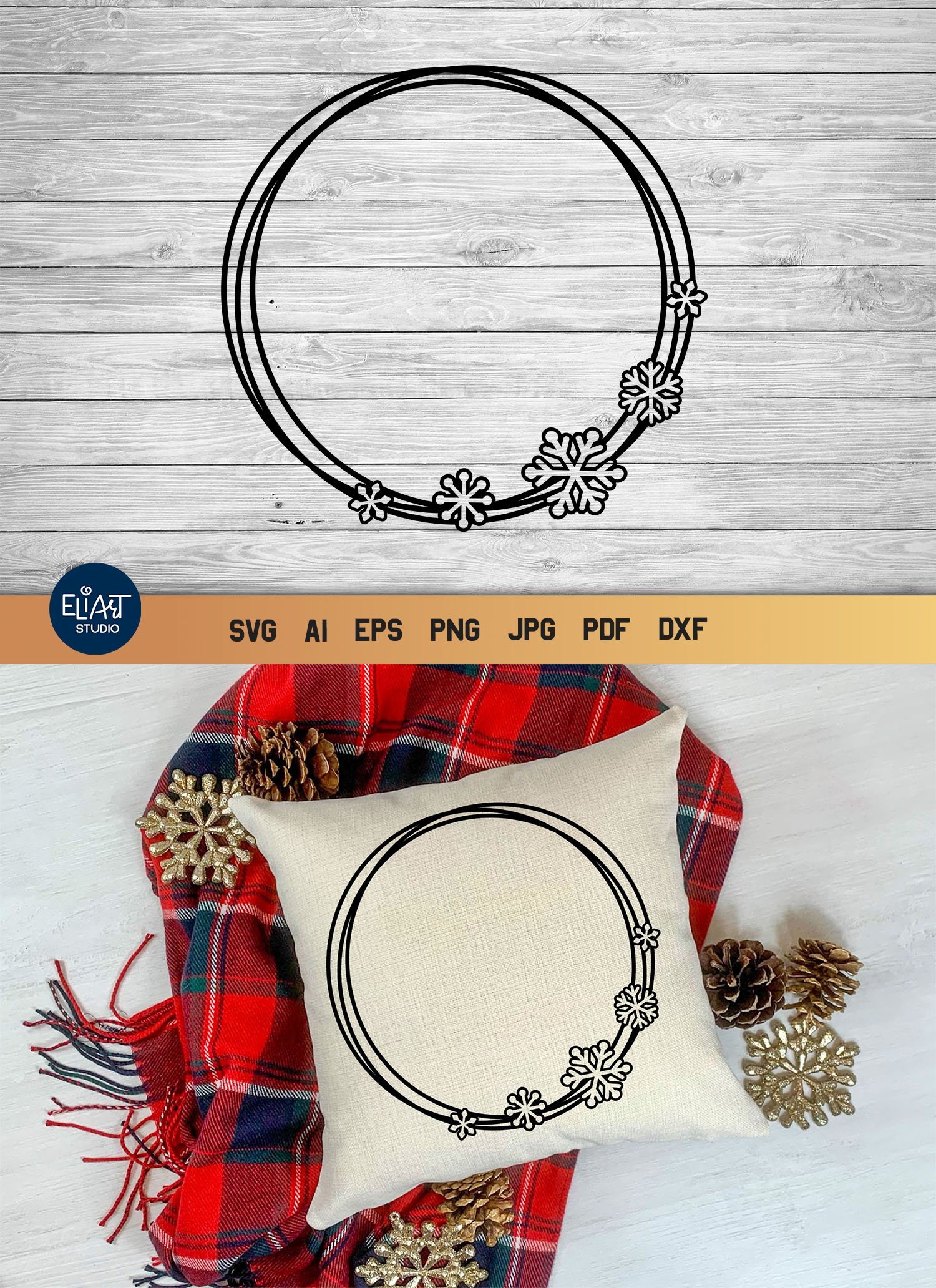 Snowflake Frame SVG | Christmas SVG Monogram | Circle Frame