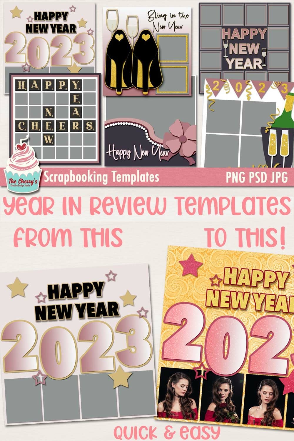 New Year's Eve Collage Scrapbooking Template Bundle