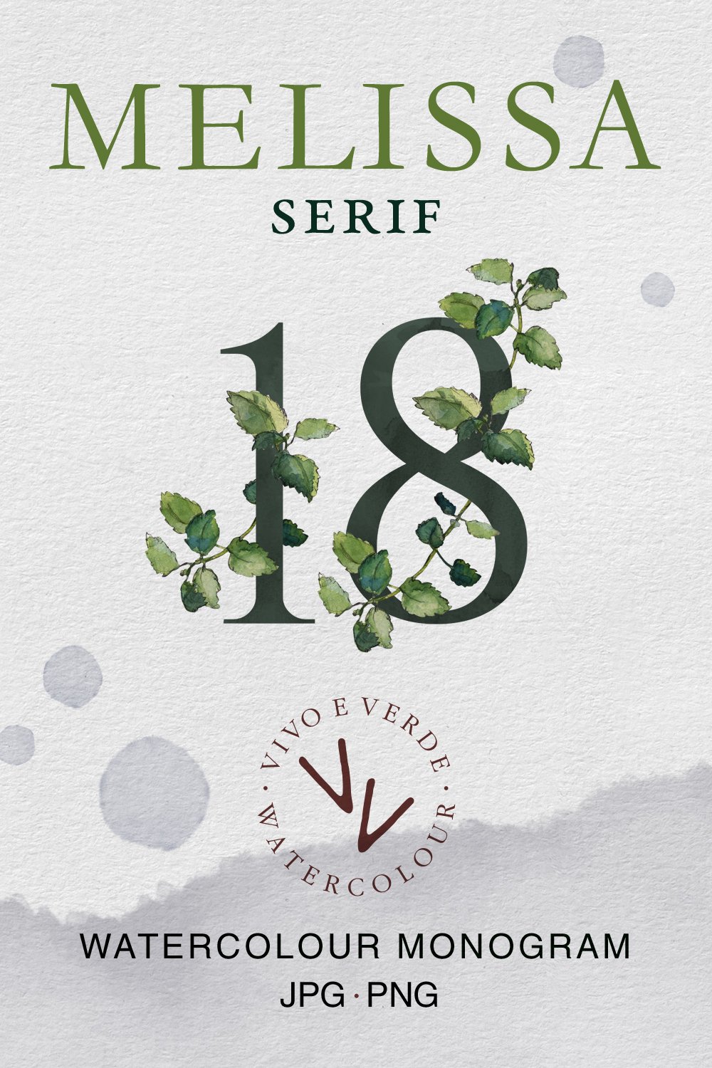 Sublimation monogram number 18 | Watercolour serif alphabet