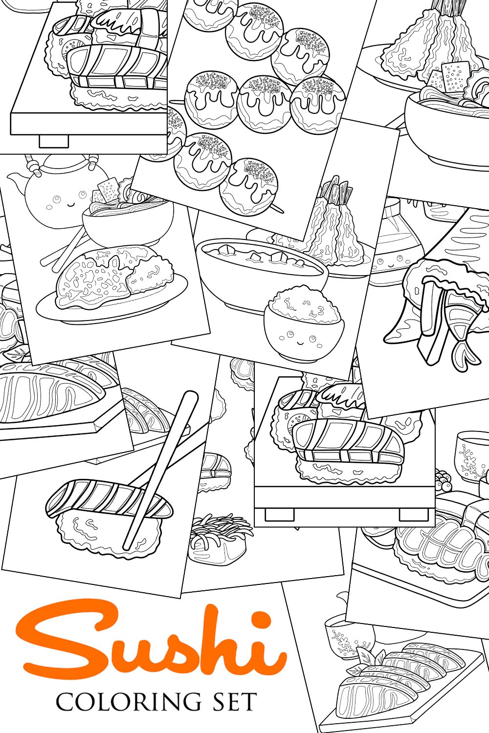 Japanese Sushi Ramen Tempura Food Ocha Coloring Kids Adult