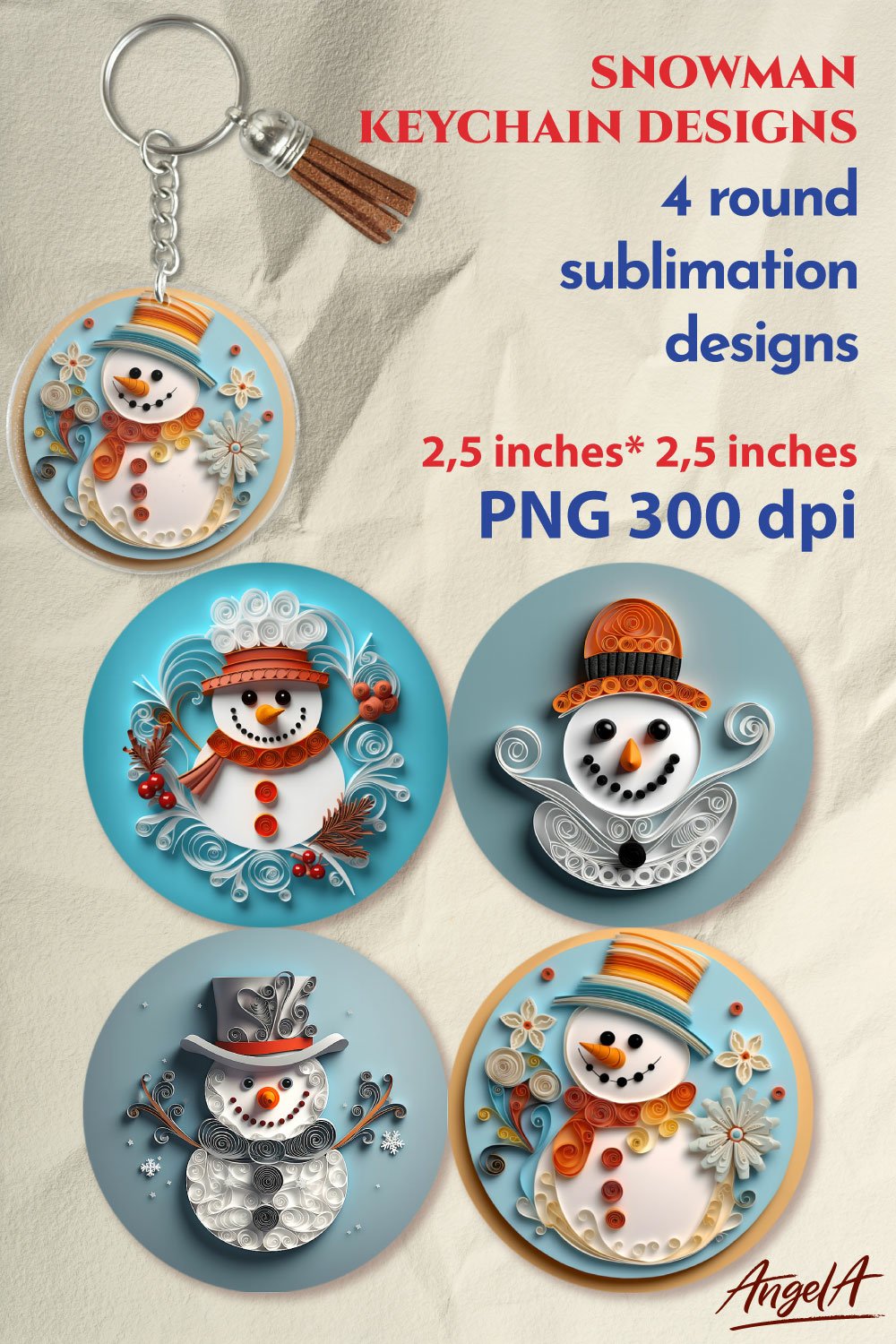 Round keychain sublimation / 3d snowman sublimation