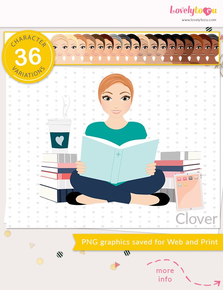 Book girl clipart, teacher avatar social brand, (1028618)