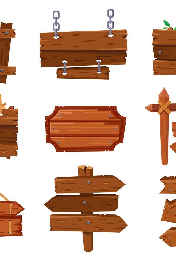 Empty vintage cartoon wood sign board or west clean signboar